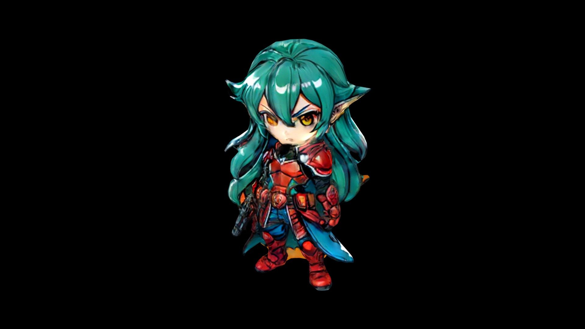 A chibi style character with long green hair, ye - Download Free 3D ...