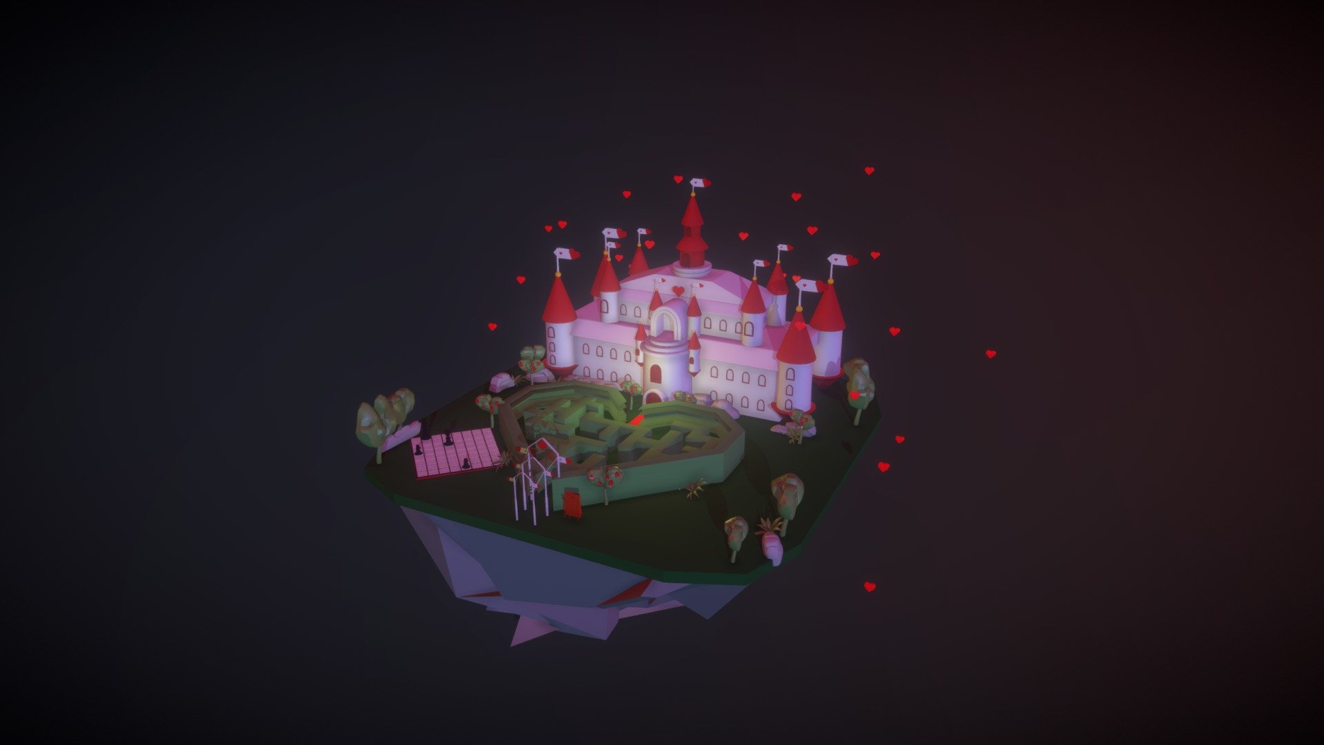 Red heart castle - 3D model by lindesoeters [0a4afb1] - Sketchfab