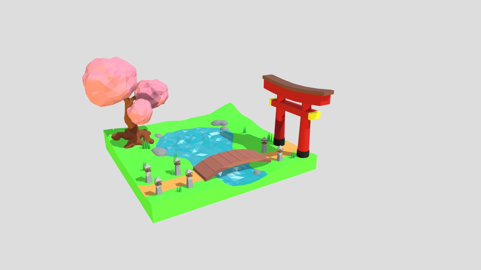 Japanese-style landscape - 3D model by Vansl [0af2057] - Sketchfab