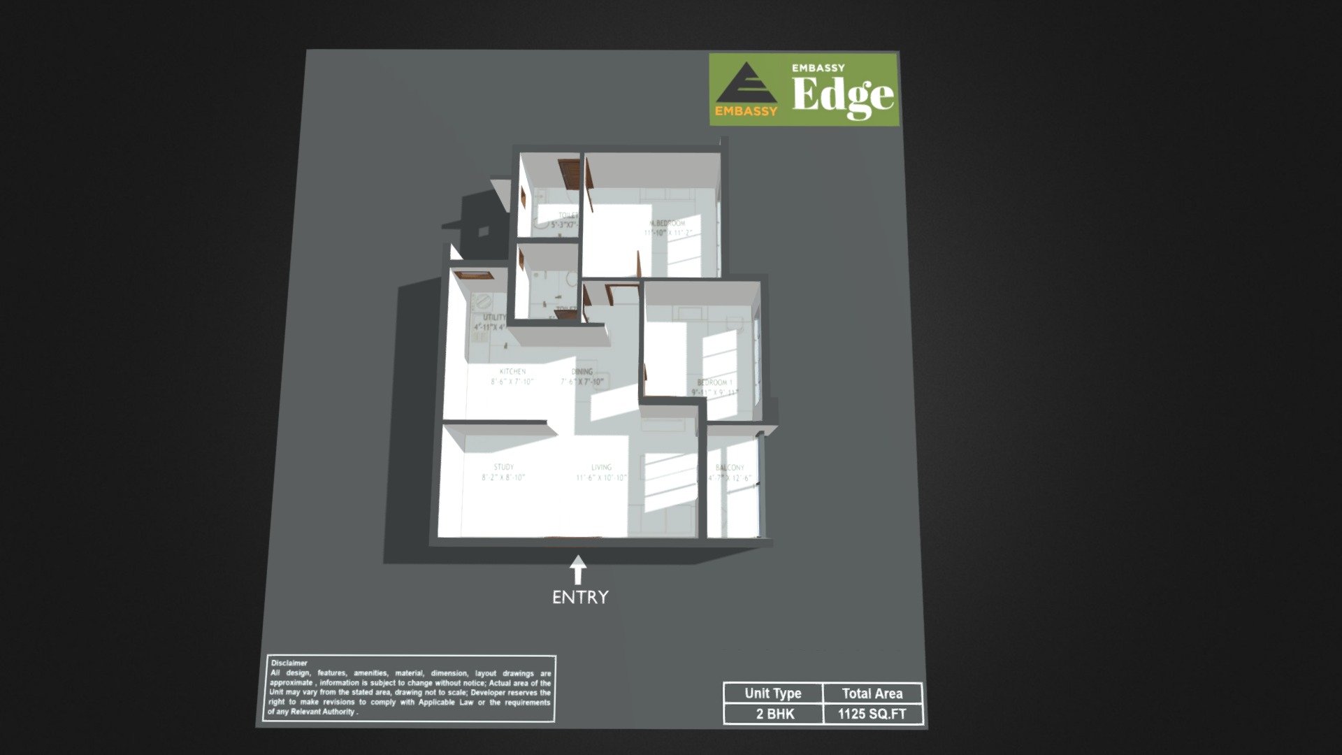 Embassy Edge 2BHK -1125 Sq. Ft. - 3D model by SquareYards (@square ...