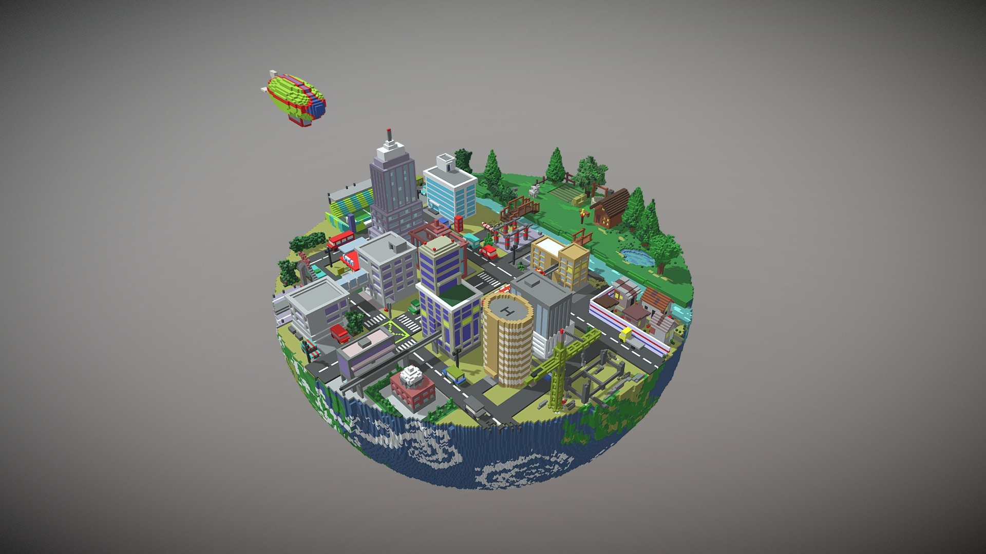Earth with city and village landscape voxel - Buy Royalty Free 3D model ...
