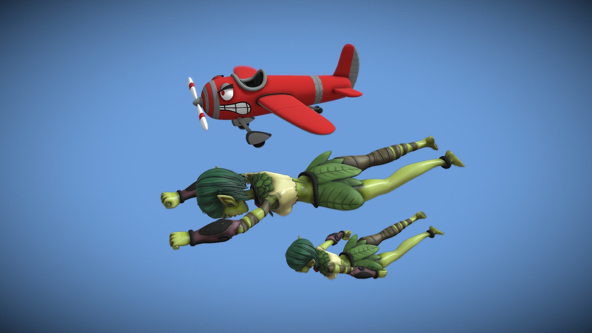 Animated Flying Elves with Cartoon Airplane Loop - 3D model by ...