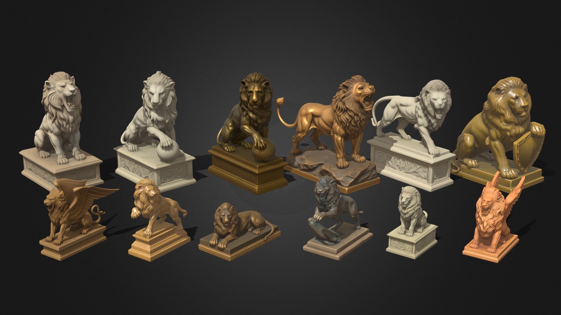 Lion Statues Pack - 3D model by ShowBeat Studio (@imlmw) [0c46387 ...