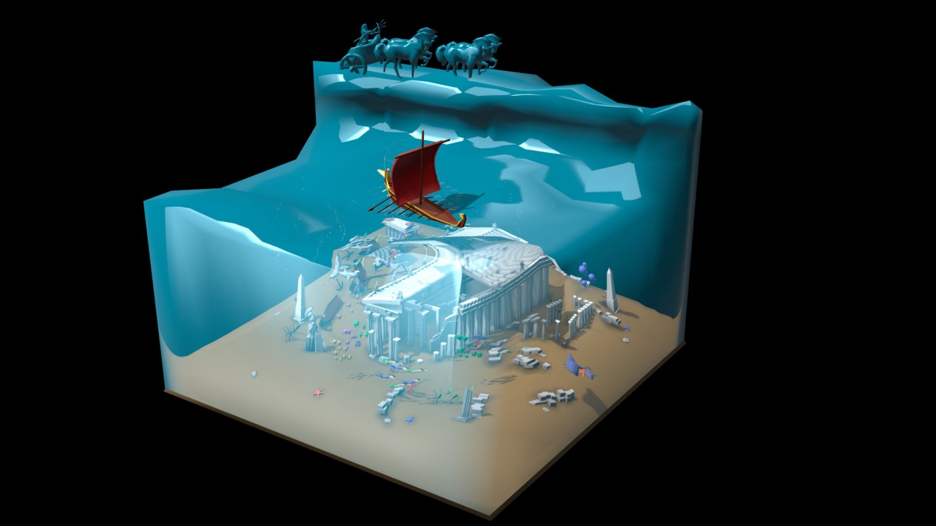 Temple of Poseidon in the Sea - 3D model by Luiz F. (@luizfelipe7 ...