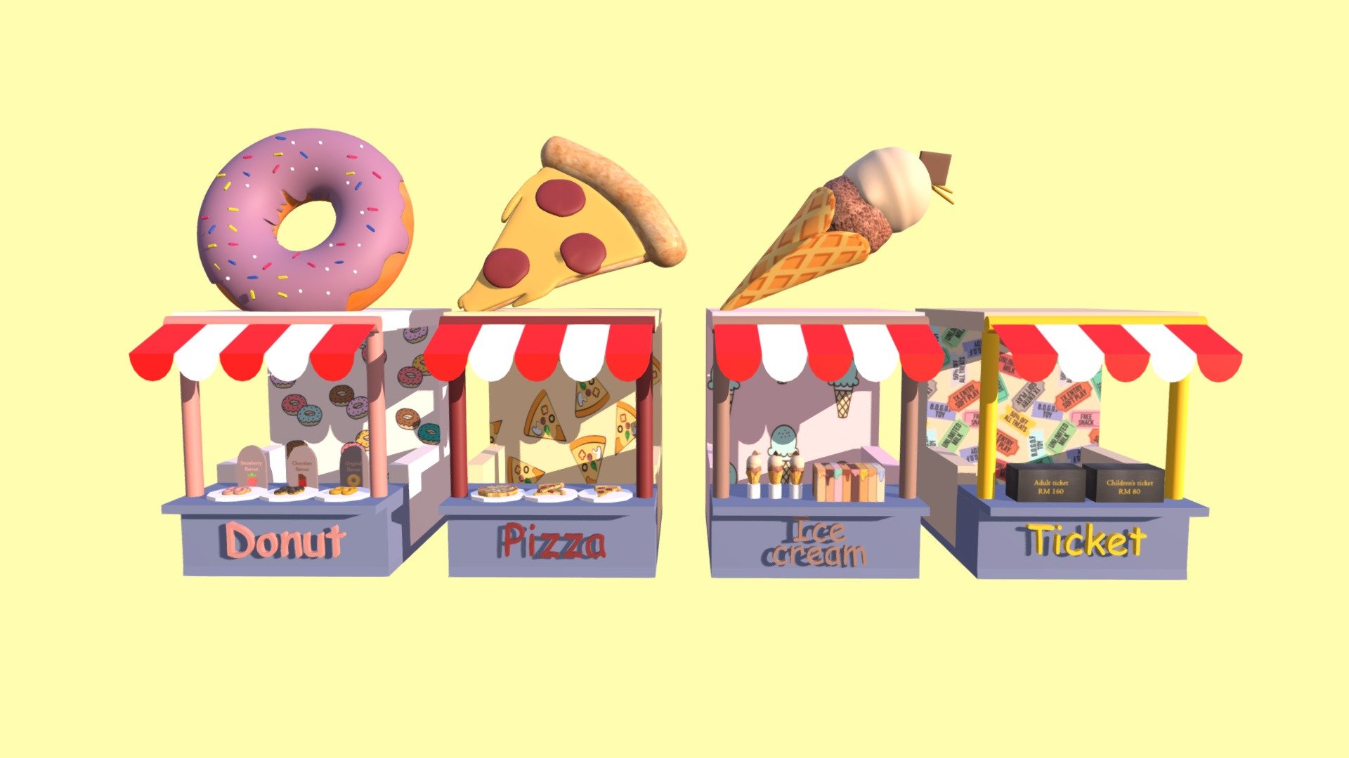 Mini shops/Street food stalls - 3D model by Xuan (@ashleyteh12 ...