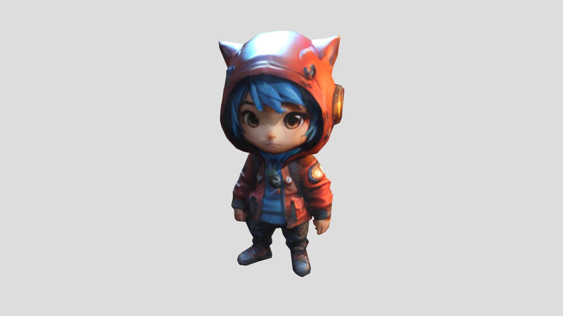 Chibi-style character wearing a red hoodie and b - Download Free 3D ...