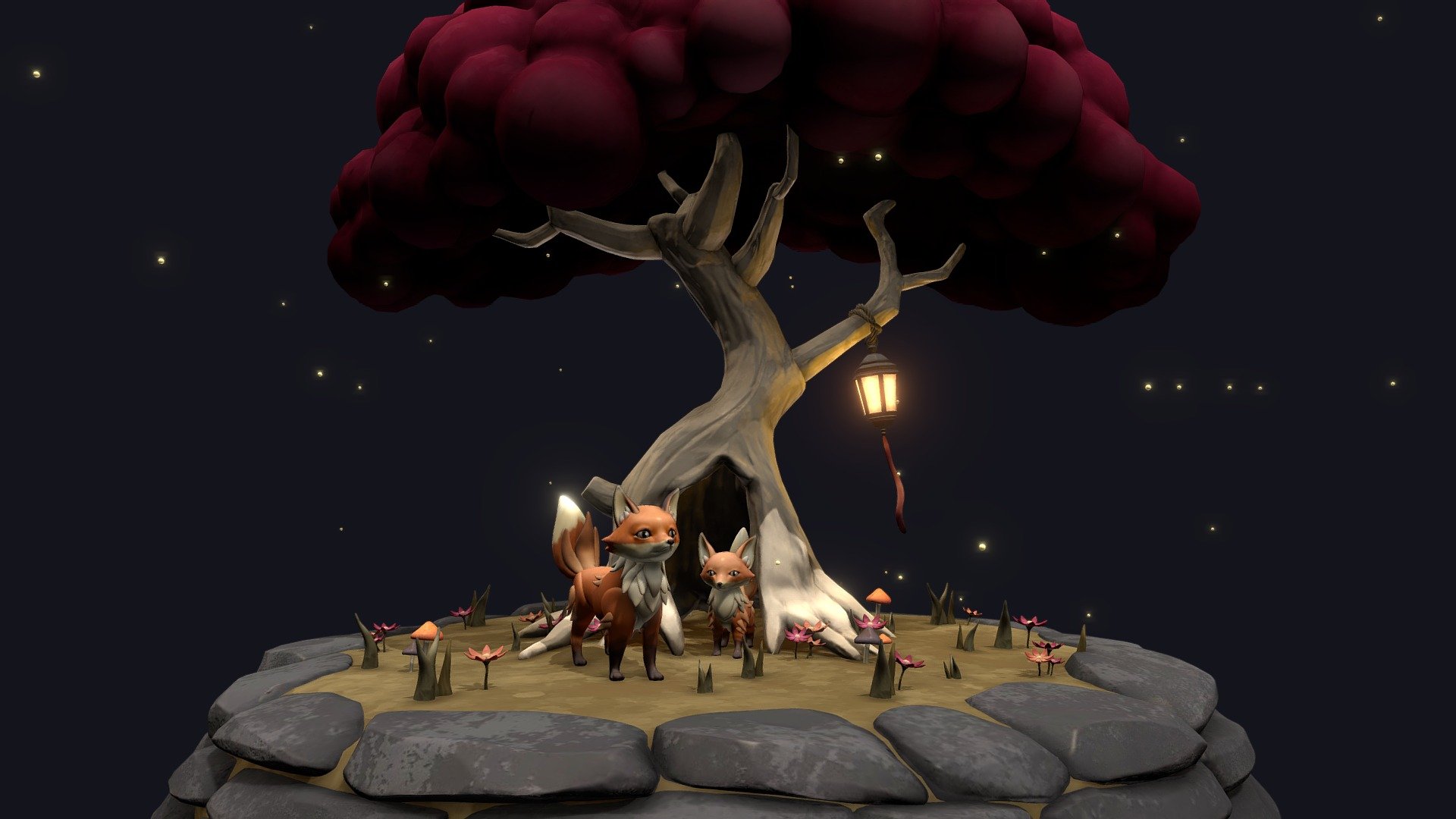 Cute Foxes Tree - 3D model by Anke DB (@Ankerwisp) [0ce75a2] - Sketchfab