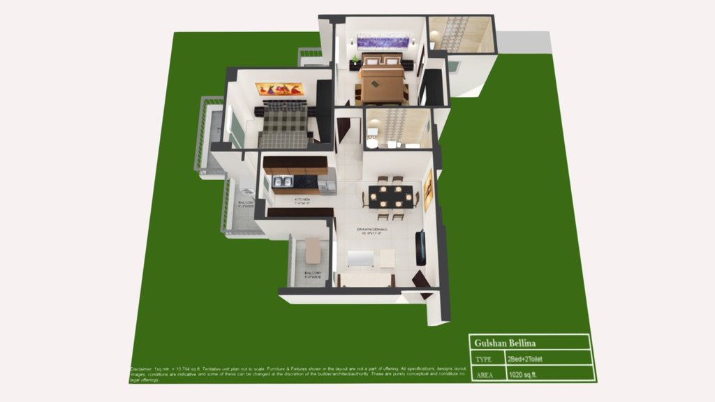 Gulshan Bellina - 1020 sq.ft. - 3D model by vinayak [0d16d1c] - Sketchfab
