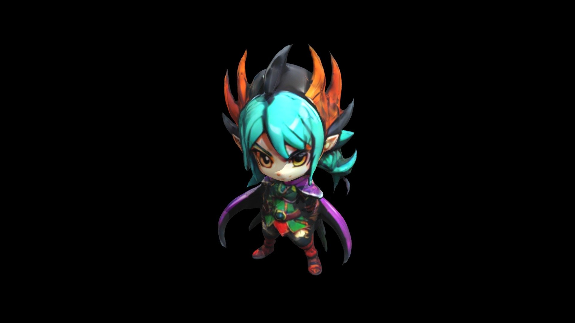 a cartoon character with green hair and a pur - Download Free 3D model ...