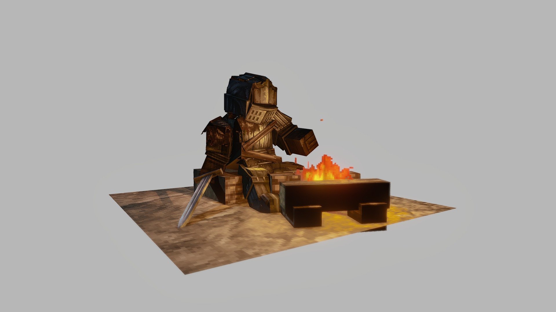 Campfire&knight - 3D model by 413C [0d5aa44] - Sketchfab