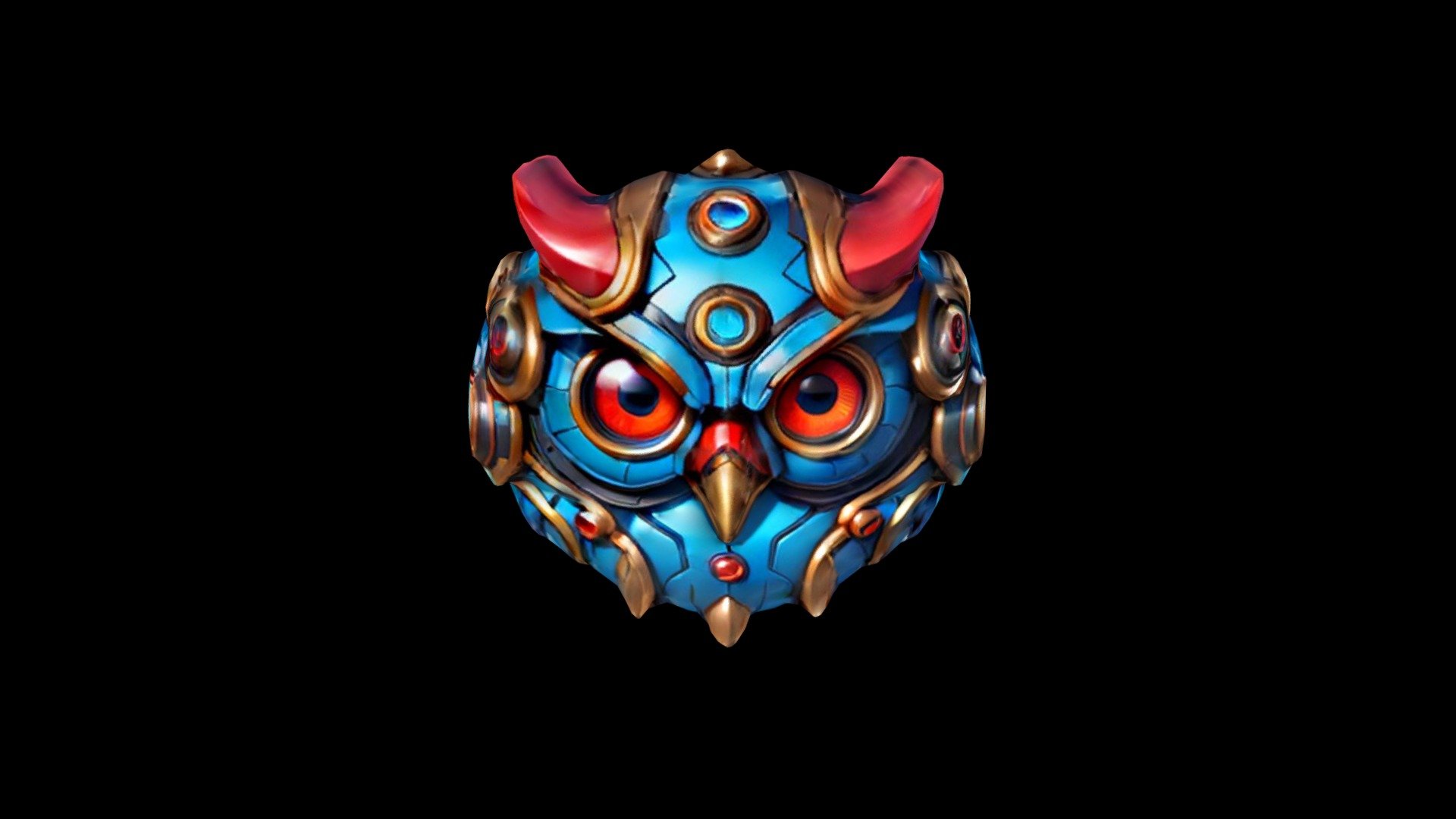 A blue owl with red horns and glowing orange eye - Download Free 3D ...