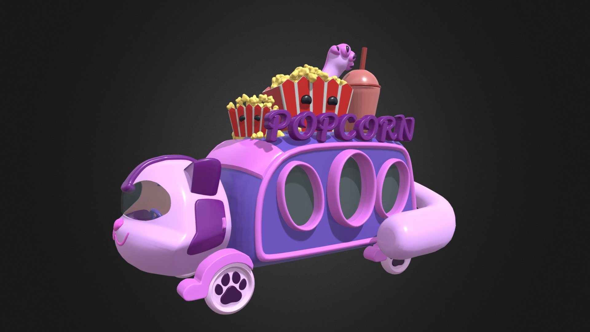 Asset - Cartoons - Food Car - Popcorn Cat Cart - Buy Royalty Free 3D ...