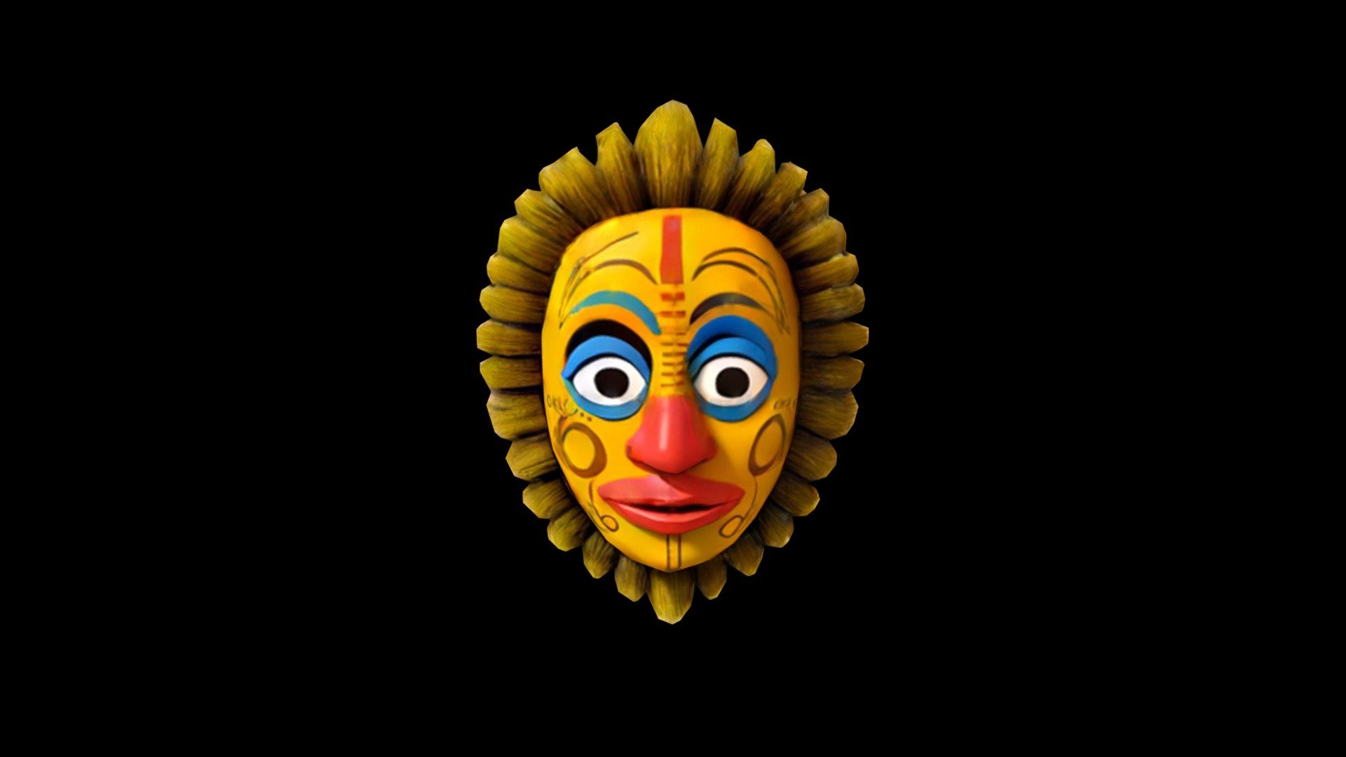 A yellow mask with red lips and blue eyes is sho - Download Free 3D ...
