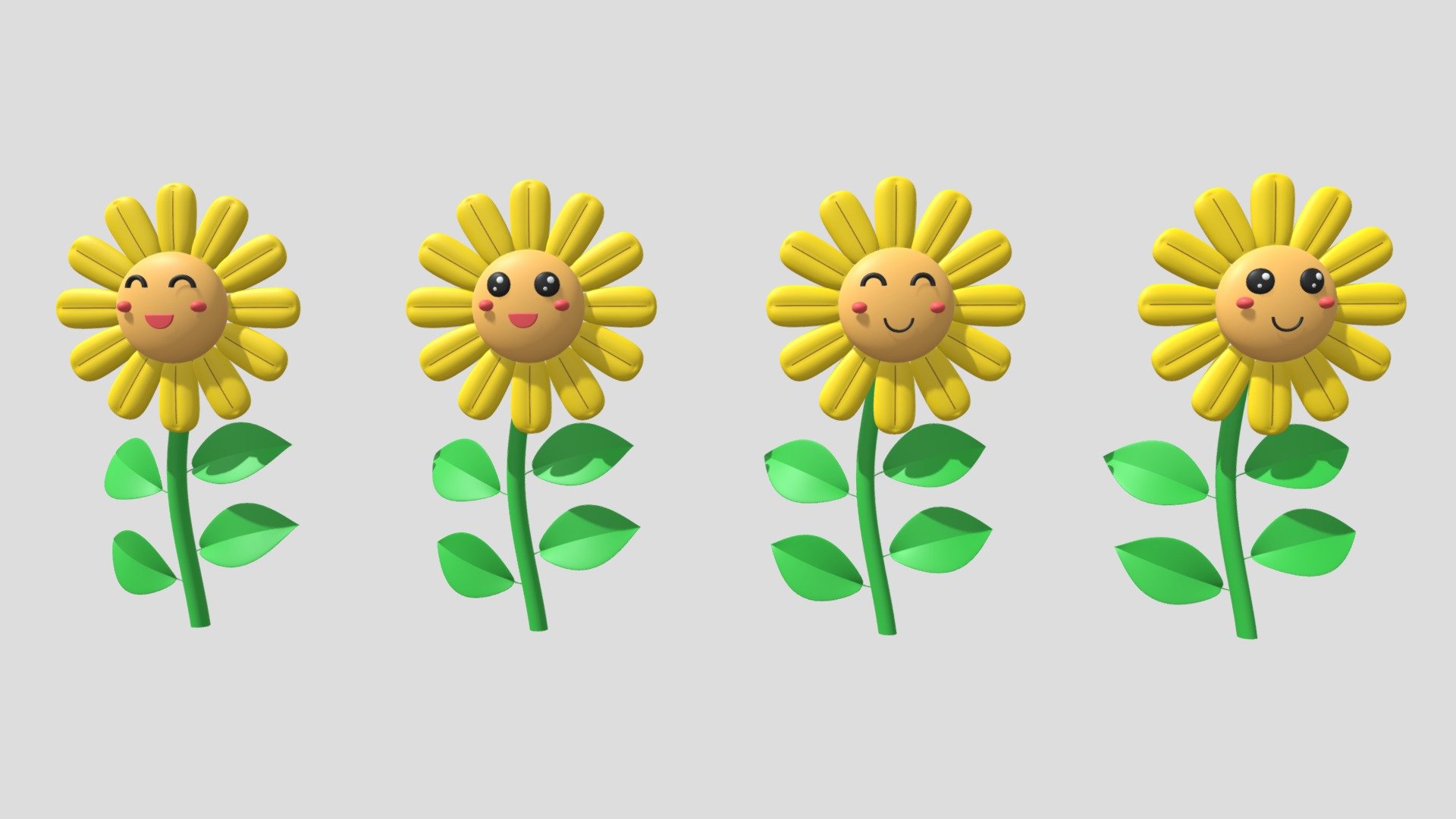 Cartoon Cute Sunflower Collection - Buy Royalty Free 3D model by Philip ...
