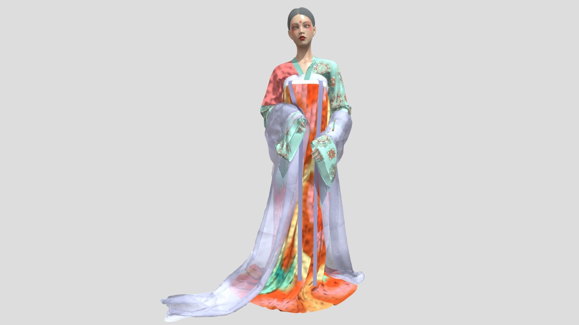 Tang Dynasty red gold embroidery ruqun - Download Free 3D model by ...