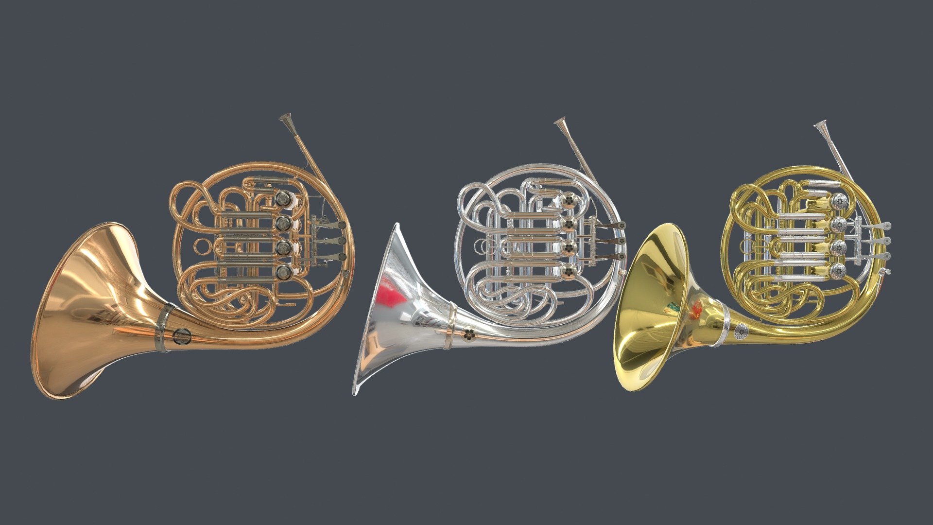 French Horn 3 Materials Brass,Copper,Silver - Buy Royalty Free 3D model ...
