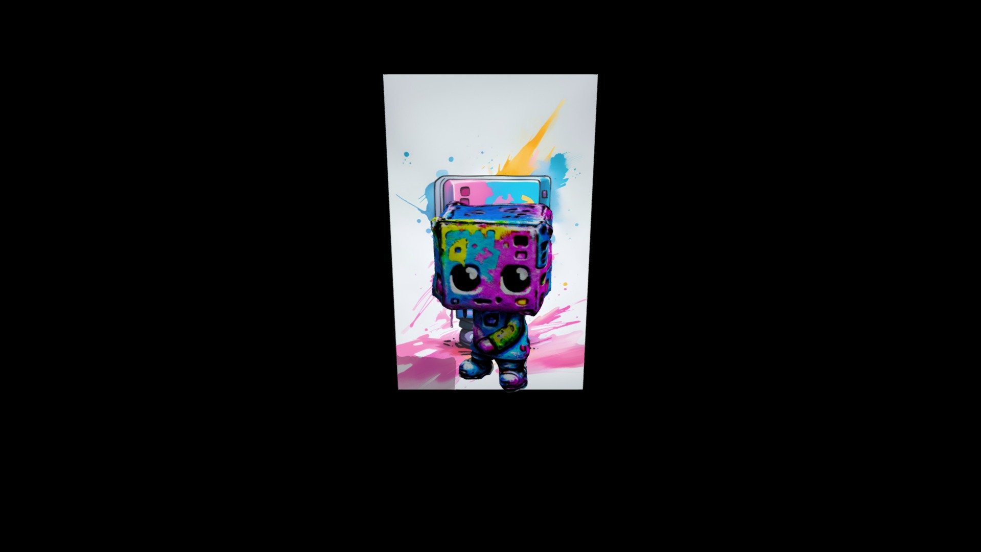 cartoon drawing of a tv with a paint splattered - Download Free 3D ...