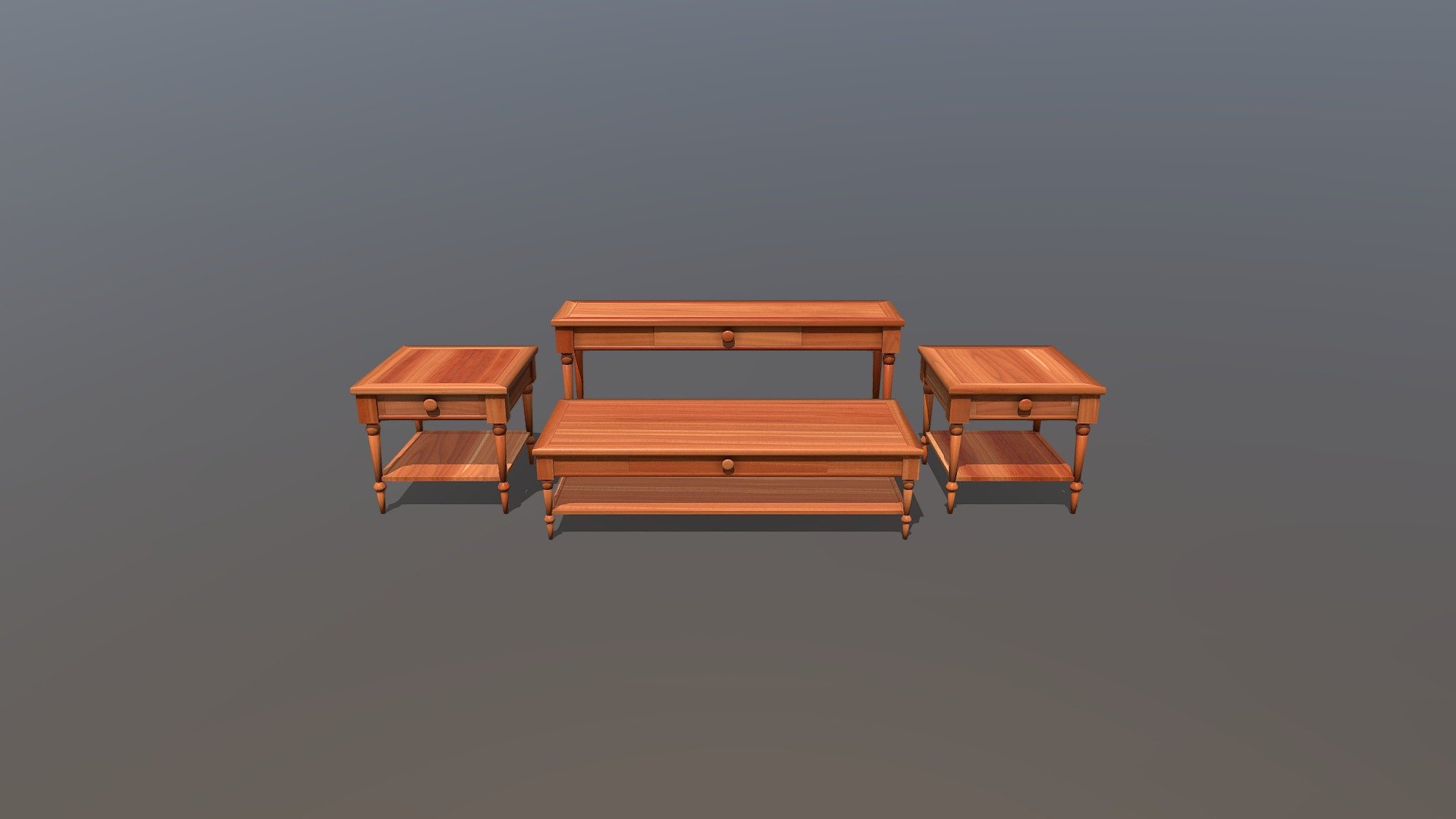 Wooden Living Room Table Set - Download Free 3D model by Jeff Kratzer ...