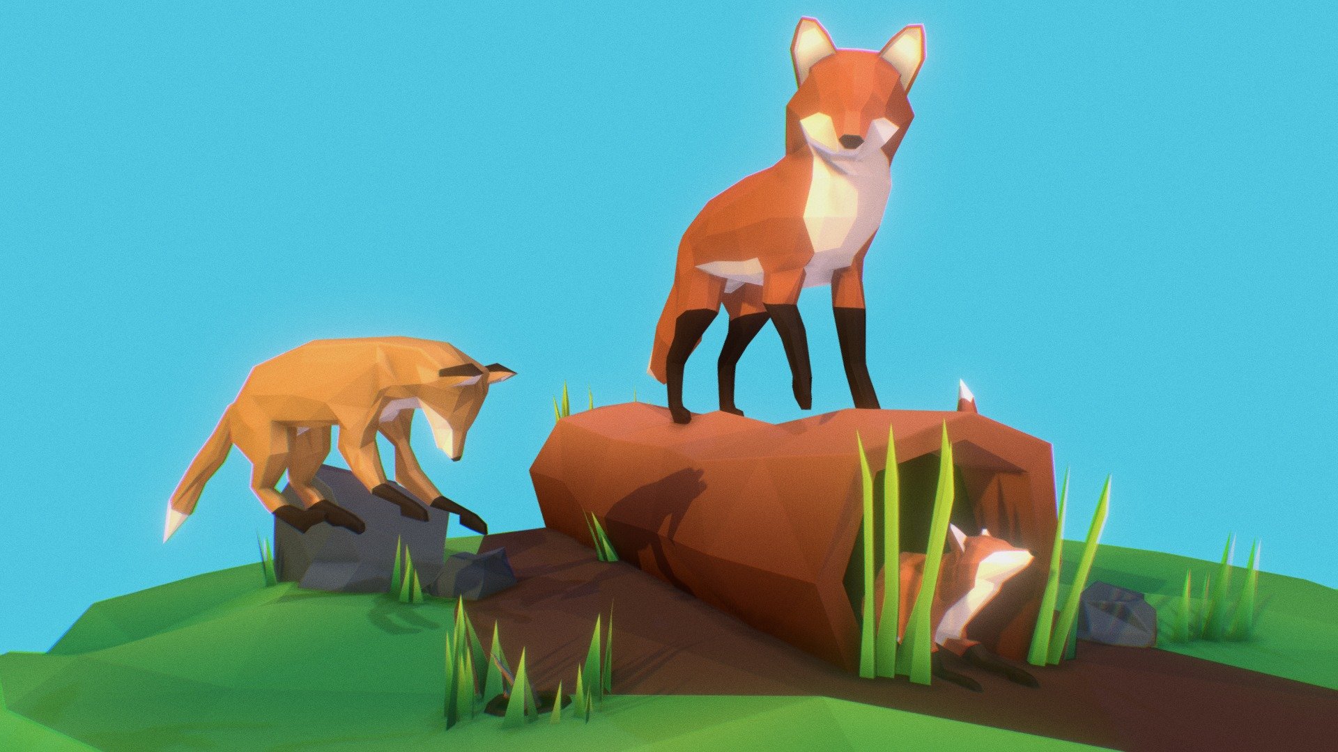 Foxes Playing - 3D model by jenast [0f47a6e] - Sketchfab