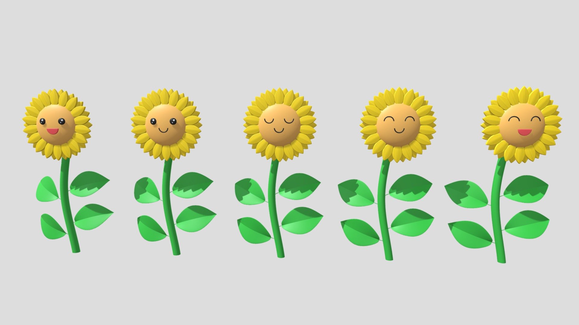 Cartoon Cute Sunflower Collection 1 - Buy Royalty Free 3D model by ...