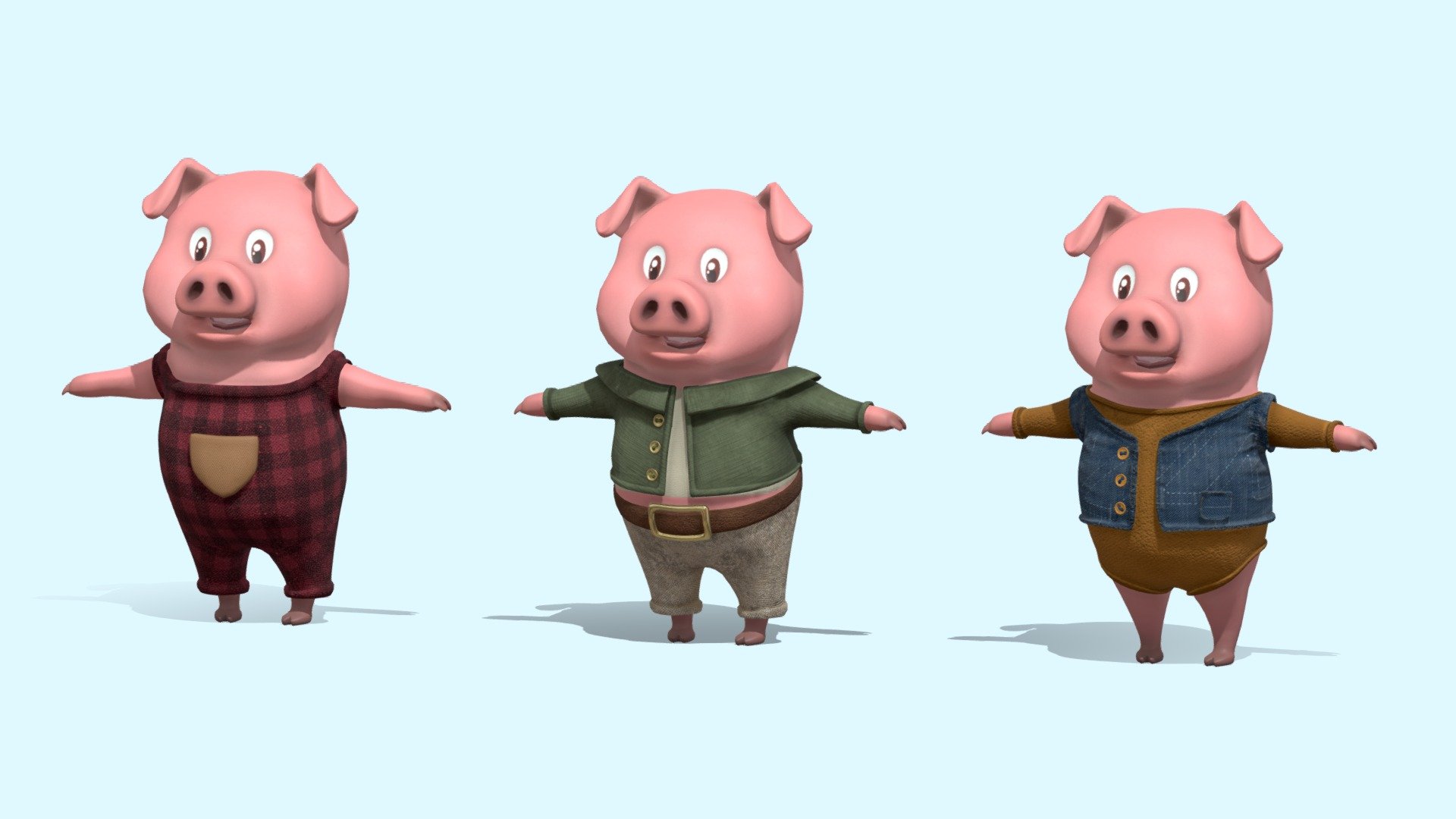 The Three Little Pigs (T pose) - 3D model by arloopa [0f8b1c2] - Sketchfab