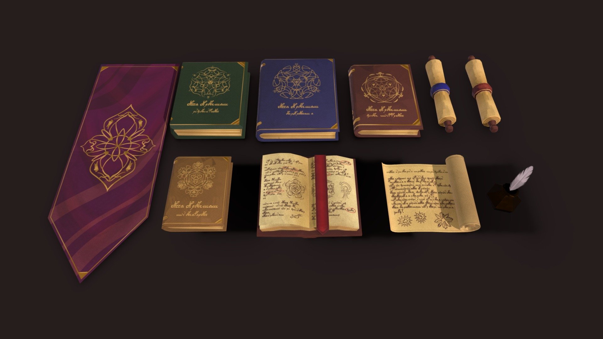 Books and Scrolls set - 3D model by YissArt (@yiss) [0fffa30] - Sketchfab