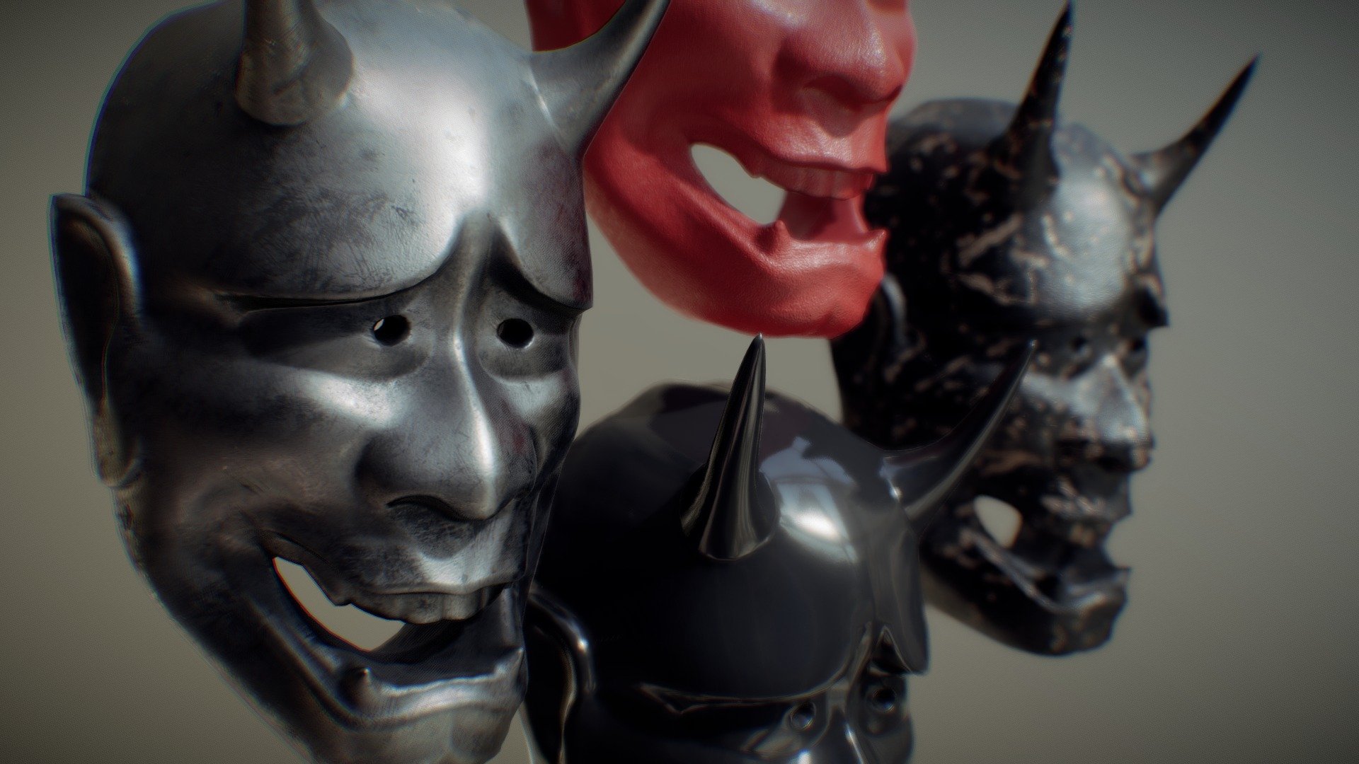 Japanese Demon Oni Ronin Mask set - 3D model by DeepDown [107f562 ...