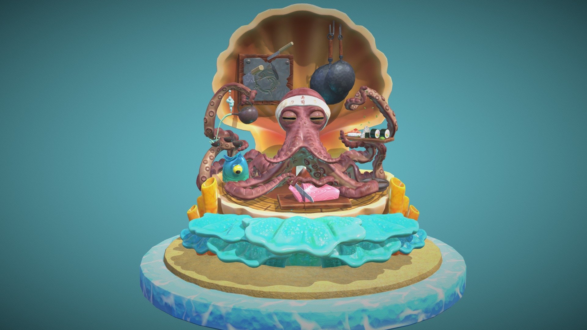 Stylised Octopus Sushi Chef - 3D model by Ashley Jay Thornton ...