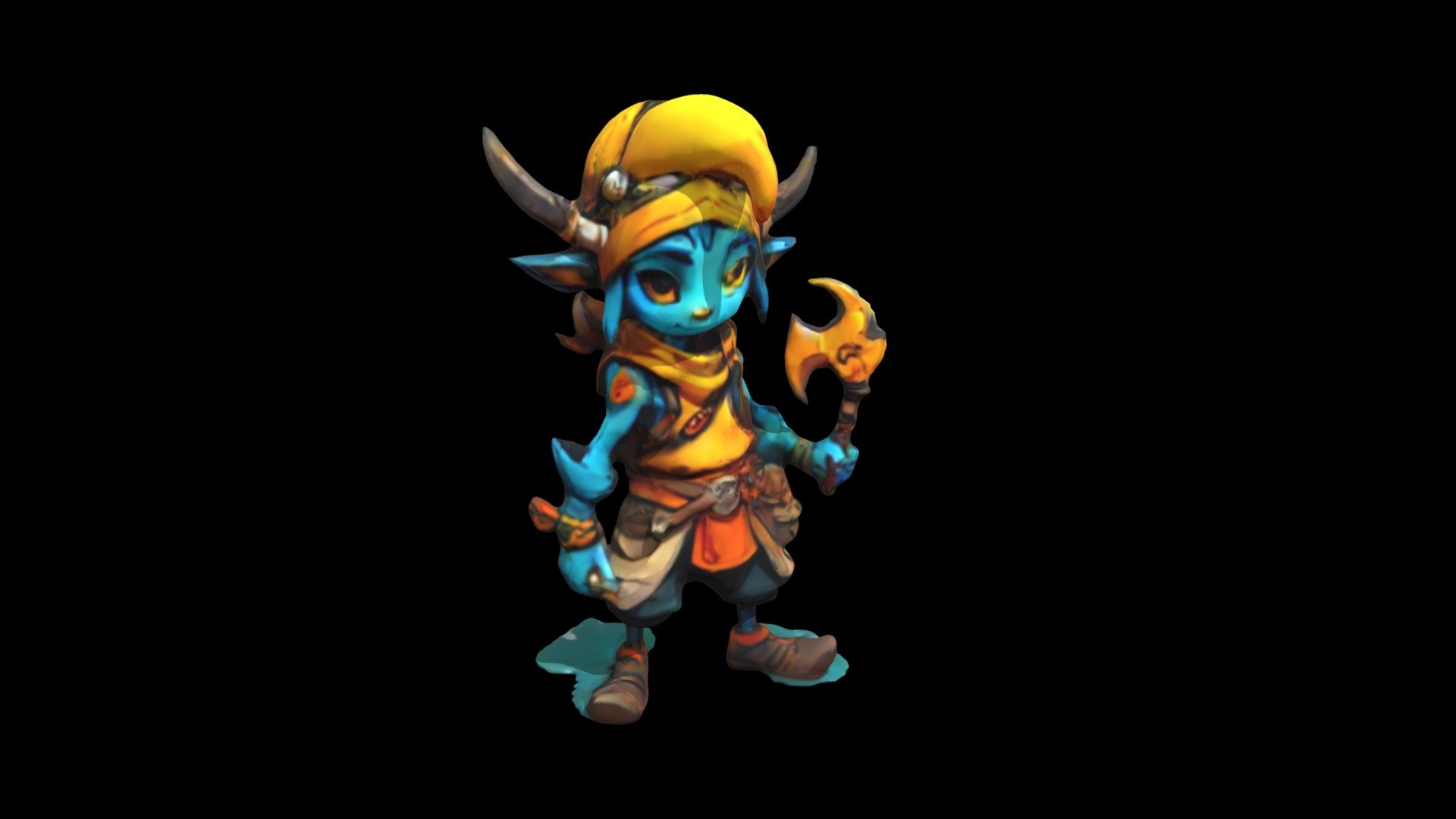 a cartoon drawing of a blue troll with horns - Download Free 3D model ...