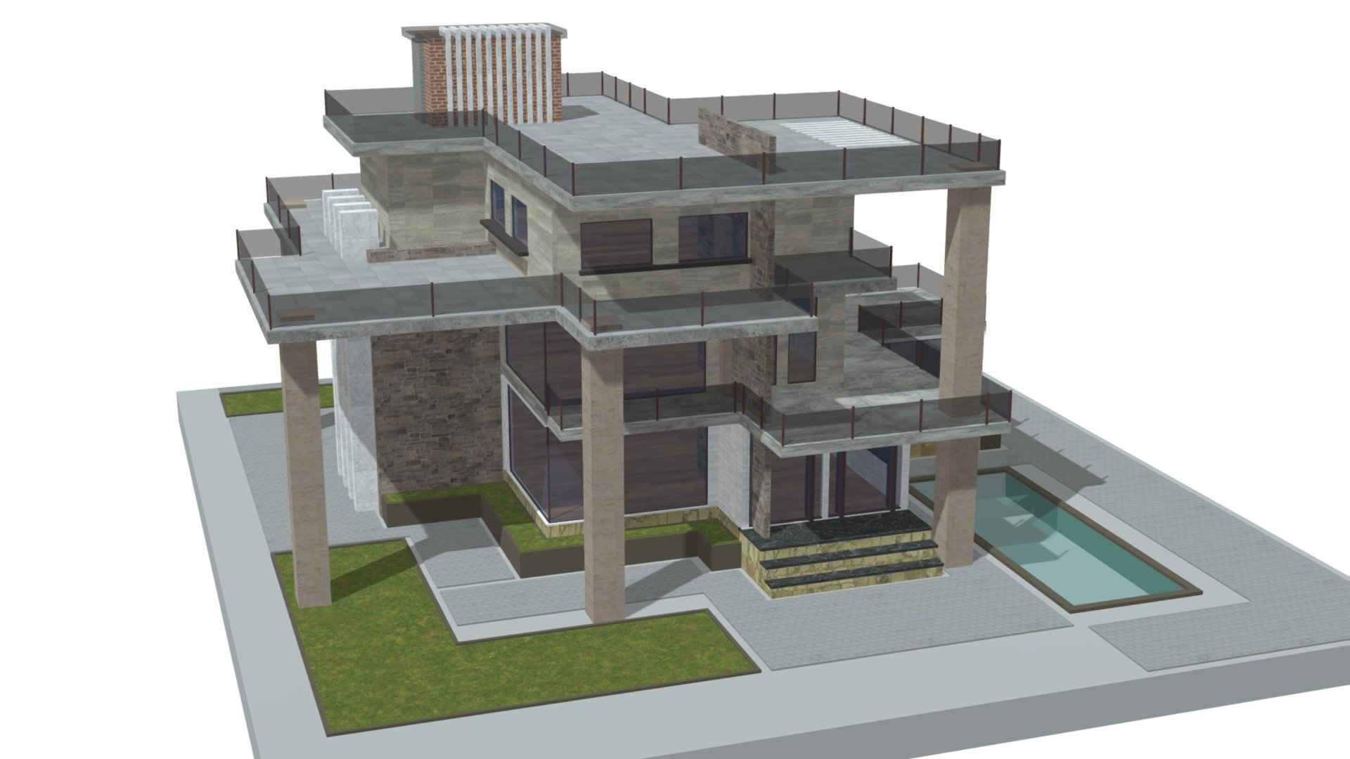 Modern luxury villa house building home - Download Free 3D model by zigurat architecture studio ...