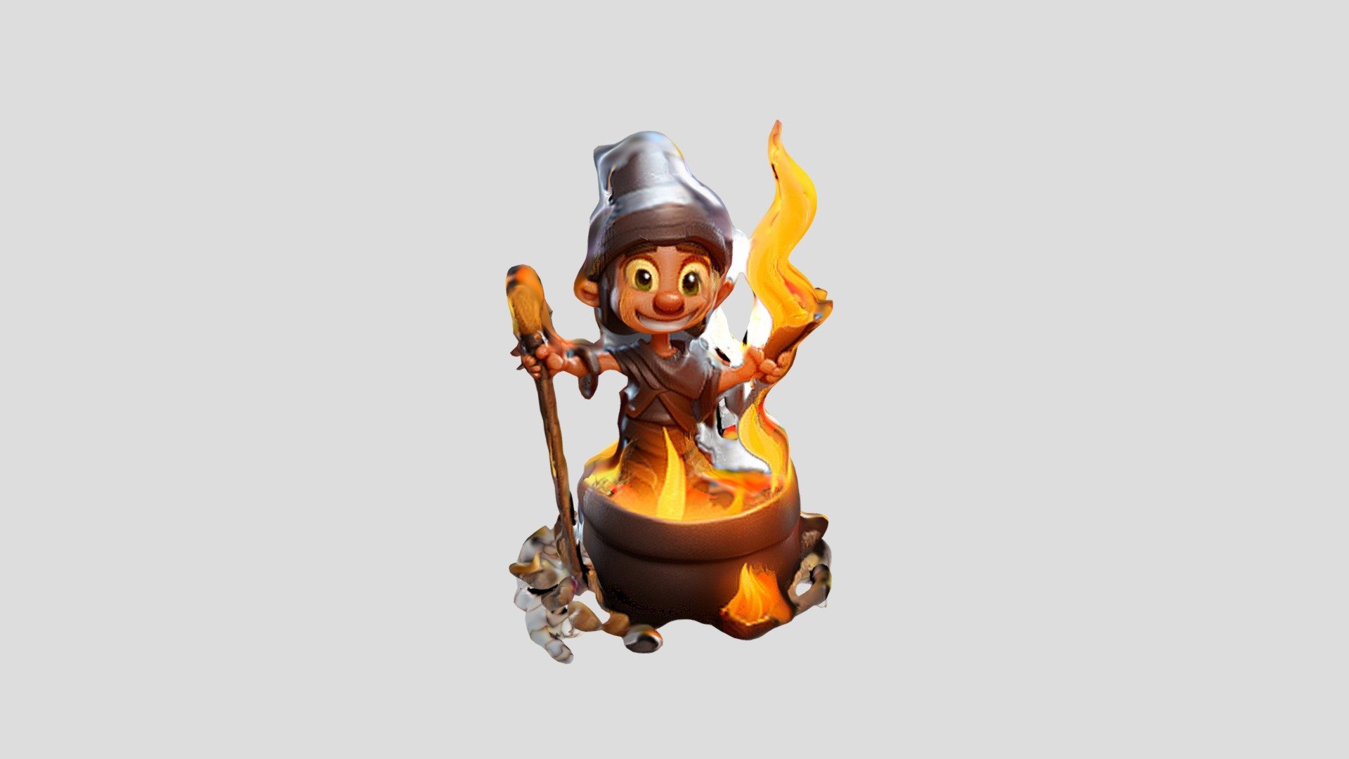 Little Wizard with Cauldron on Fire A cartoon - Download Free 3D model ...