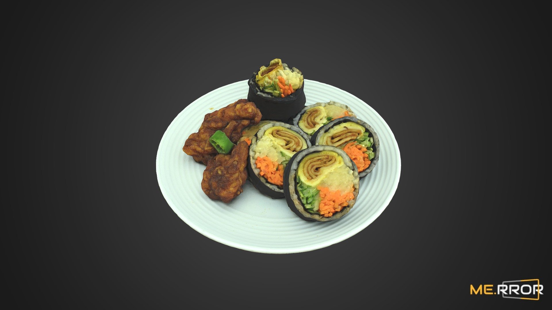 Korean dish Rice roll Gimbap and Chicken - Buy Royalty Free 3D model by ...
