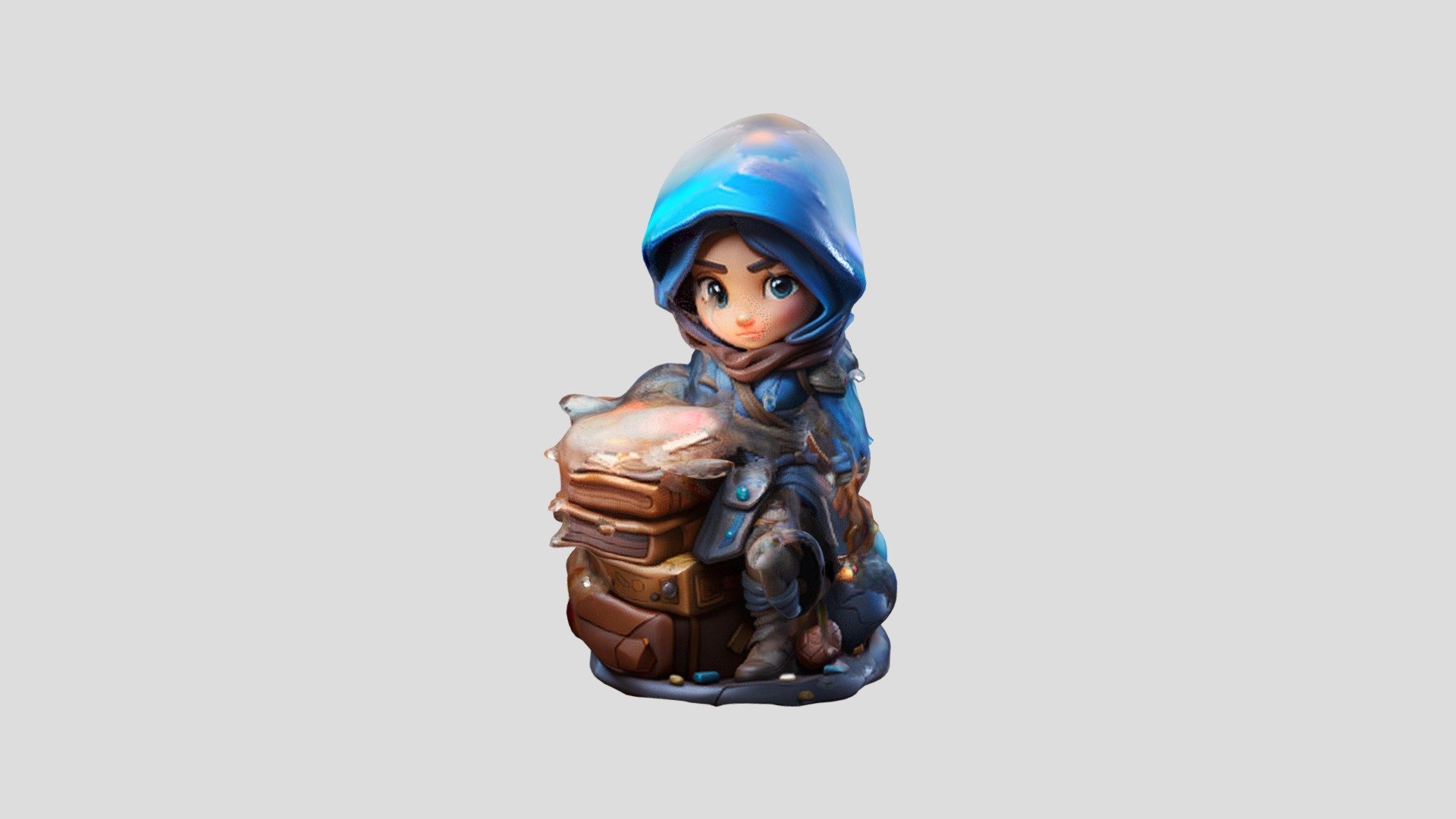 Little girl sitting on a pile of books A litt - Download Free 3D model ...