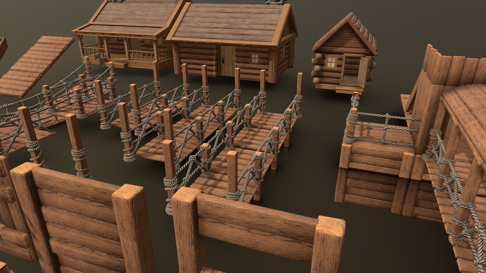 Modular Wooden Fort Pack w/ Cabins [35+ Parts] - Buy Royalty Free 3D ...