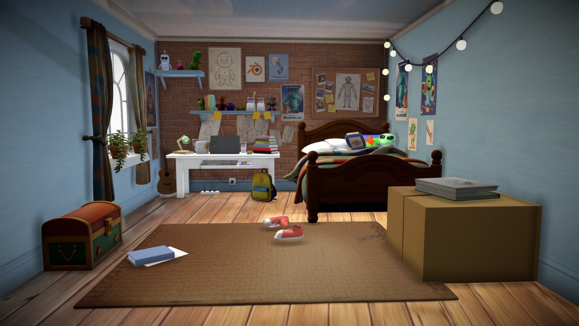 Pixar Style Cozy Drawing Room Interior 3D Scenes - Download Free 3D ...