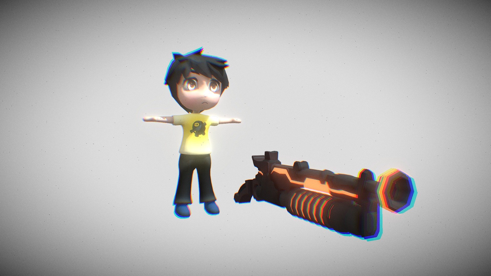 Chibi Boy with Futuristic Weapon - 3D model by Moon Moon (@zoherrose7 ...