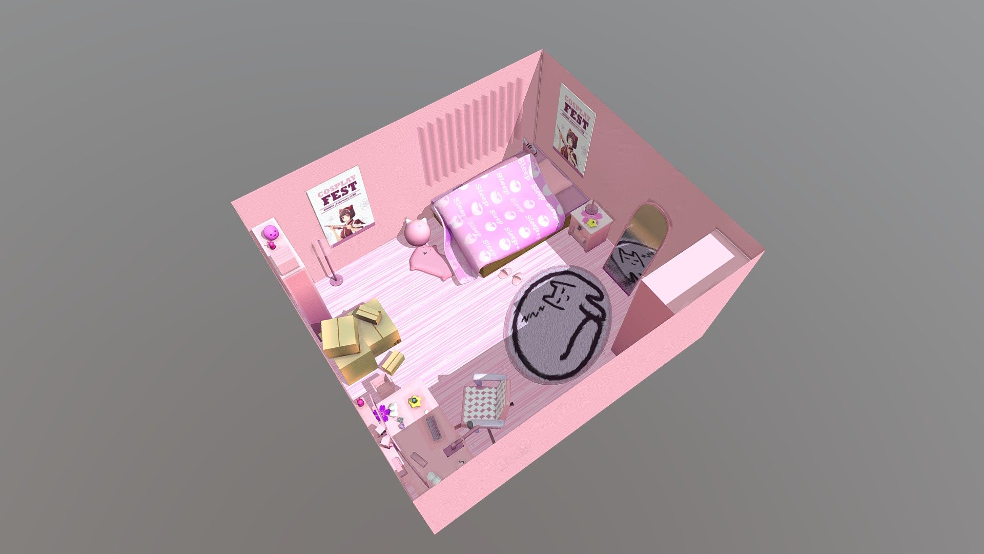 Cozy Pink Bedroom - 3D model by Chotayakorn_662110126 (@LemoLemon ...