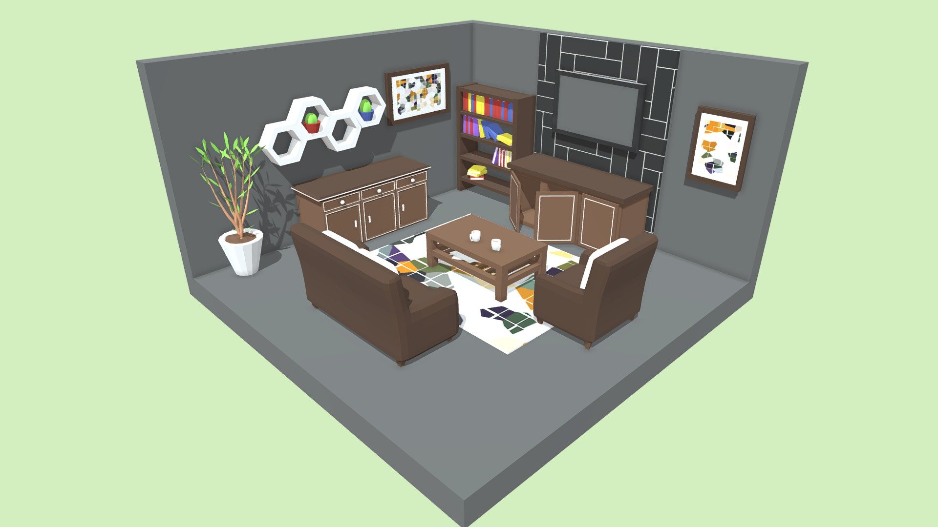 Low Poly Living Room - Download Free 3D model by Bubble.tea [130028a ...