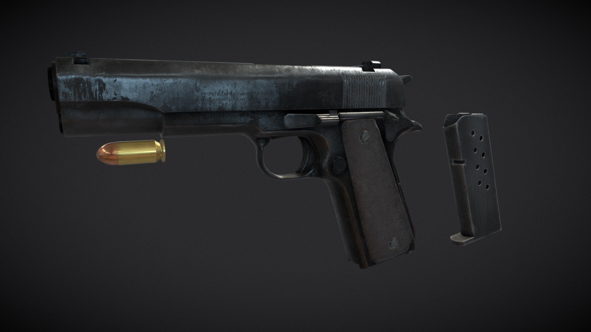 M1911 Pistol with magazine and bullet - Download Free 3D model by ...