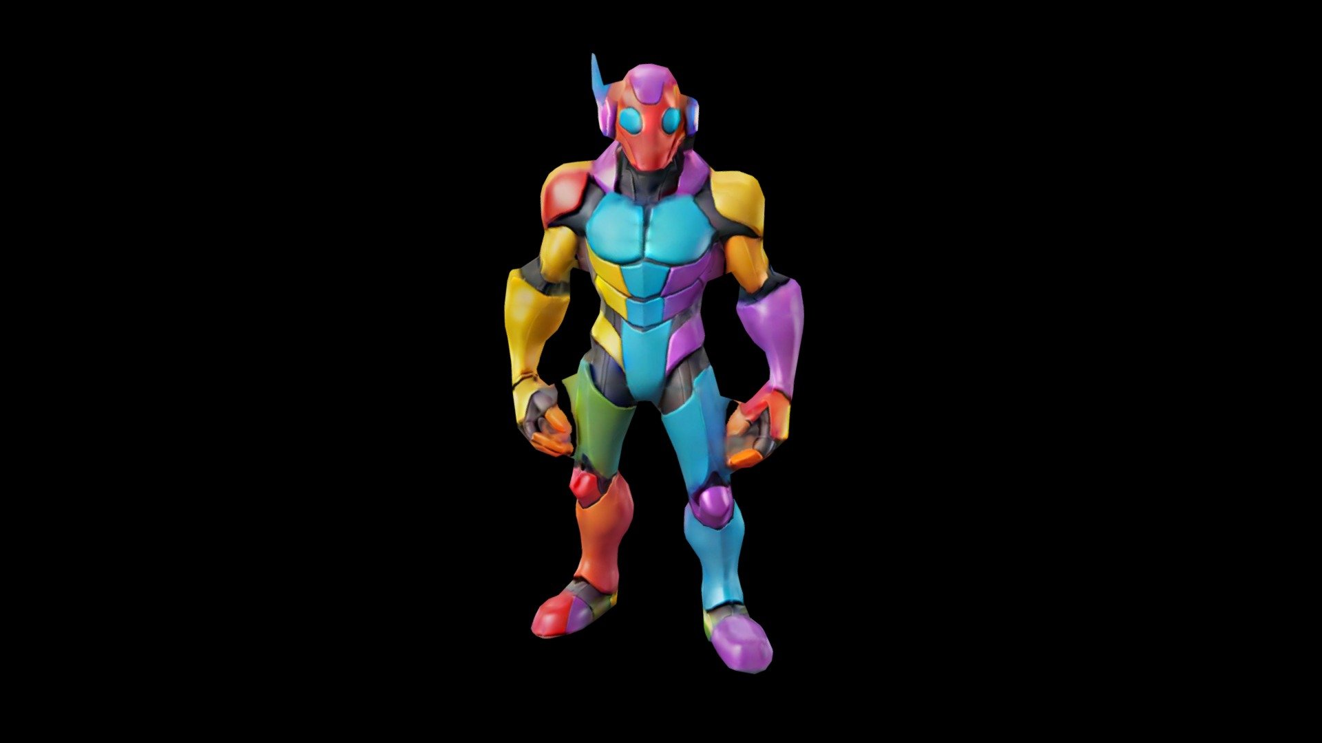 A robot with rainbow colors stands in a pose wit - Download Free 3D ...