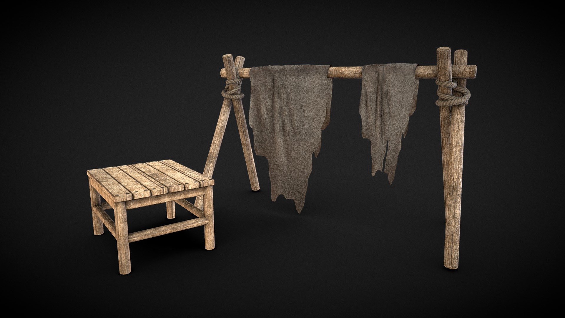 Medieval Market/ Leather Hanger & Stool - Download Free 3D model by ...