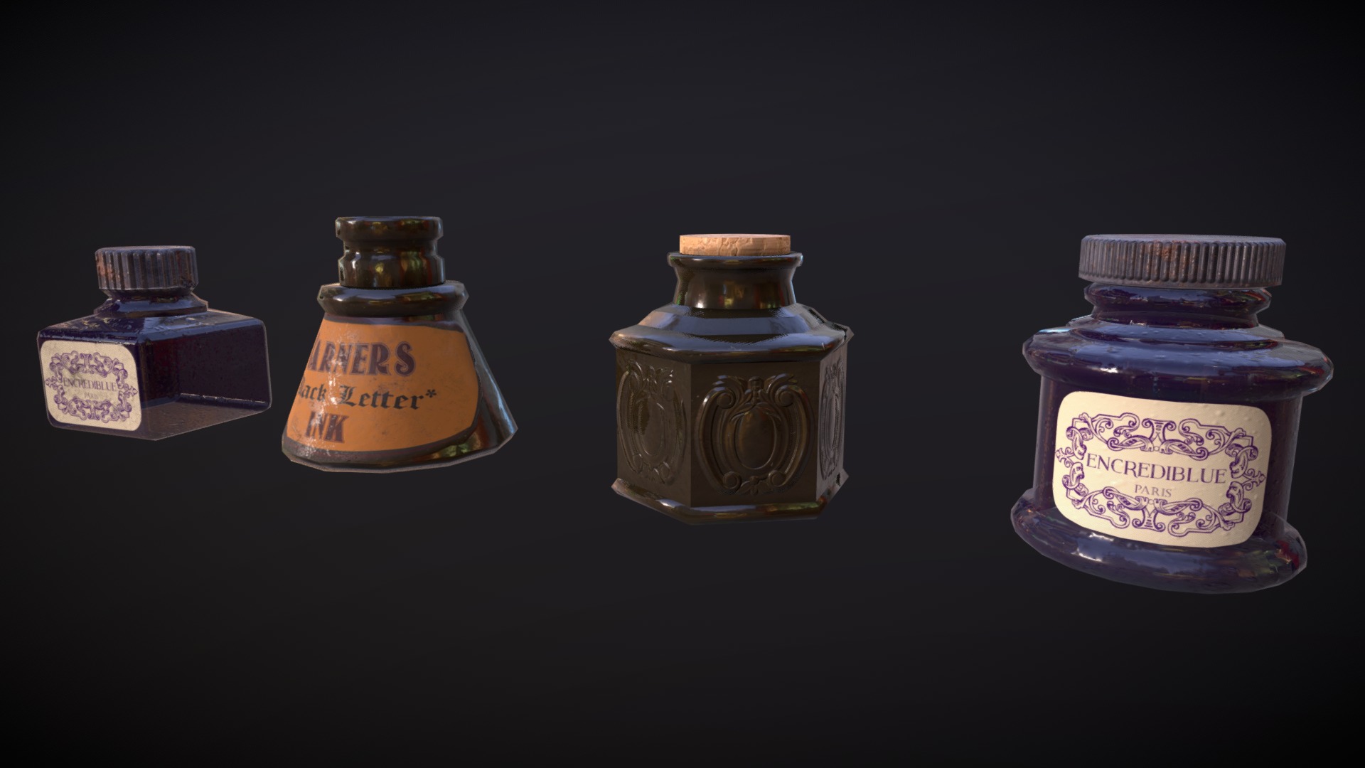 VIntage Victorian ink bottles - 3D model by MediaCity Games ...