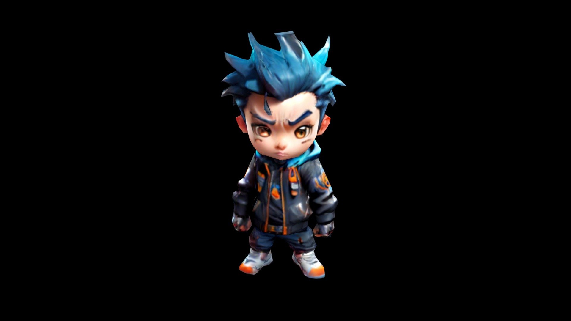 Chibi-style cartoon anime boy with blue spiky ha - Download Free 3D ...