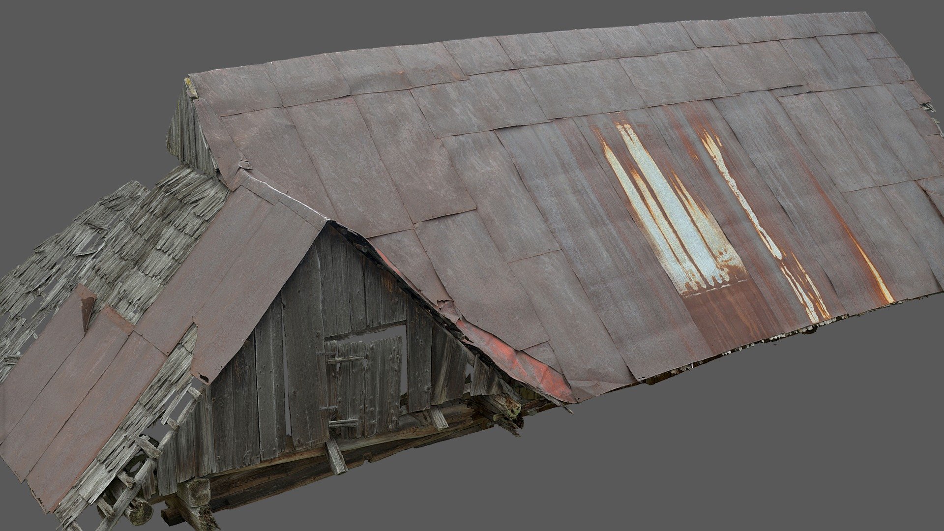 decayed wooden shingle roof with rusted sheets 2 - Buy Royalty Free 3D ...