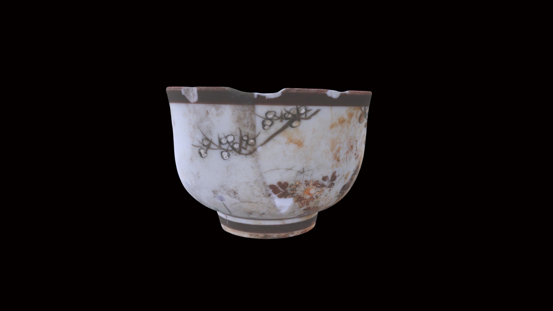 White Cup Fragment with Red Floral Motif - 3D model by MSU DHI Lab ...