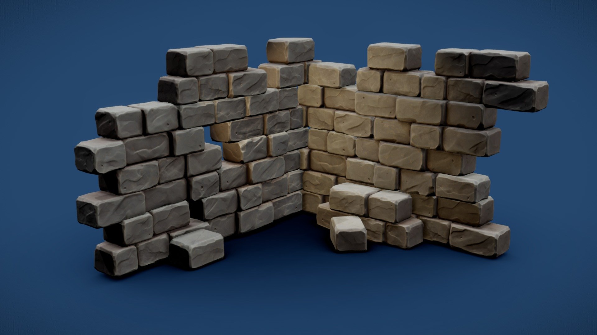 Stylized PBR Modular Brick Wall (Downloadable) - Download Free 3D model ...