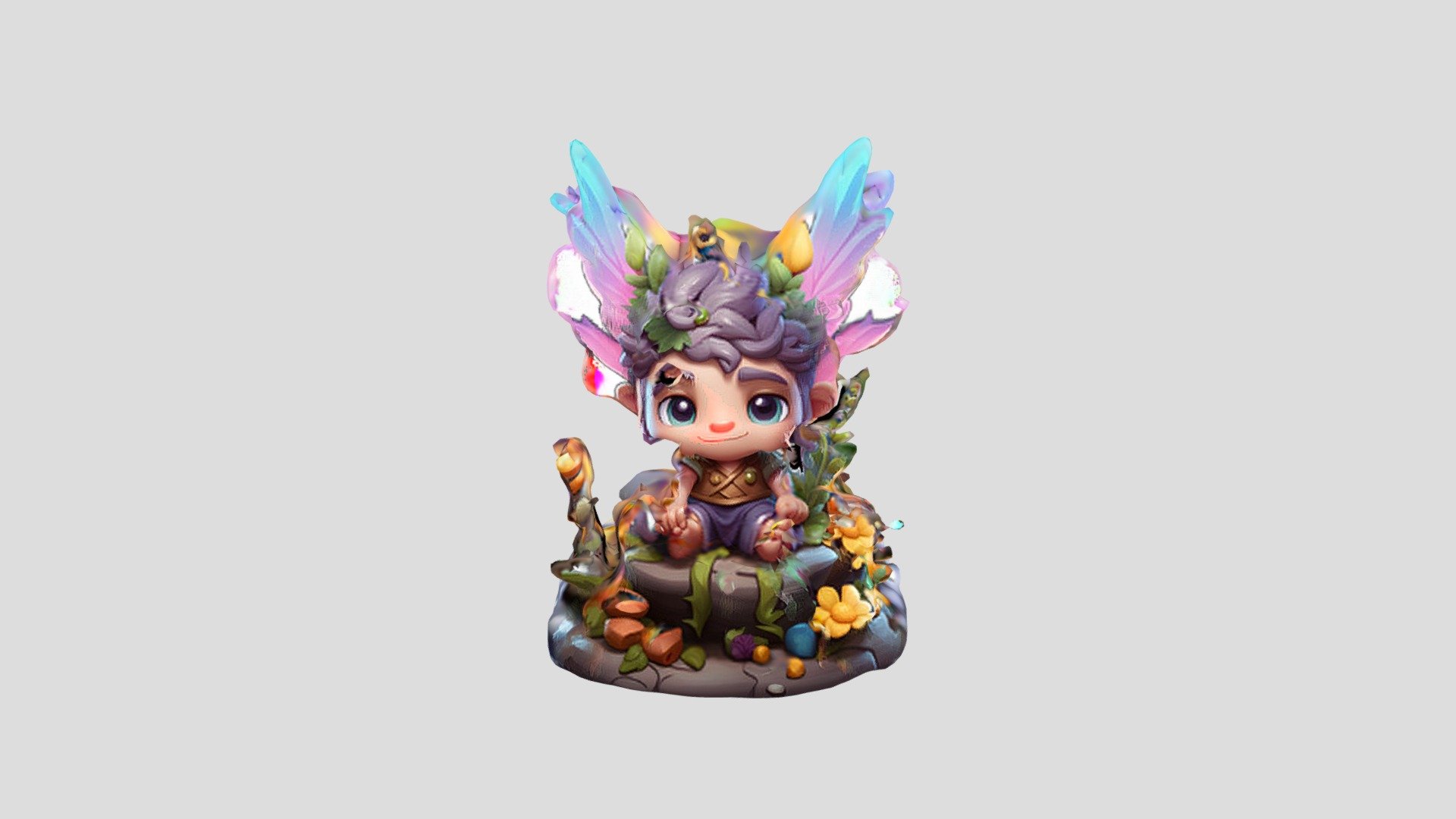 Chibi Fairy on a rock with flowers and butterfl - Download Free 3D ...