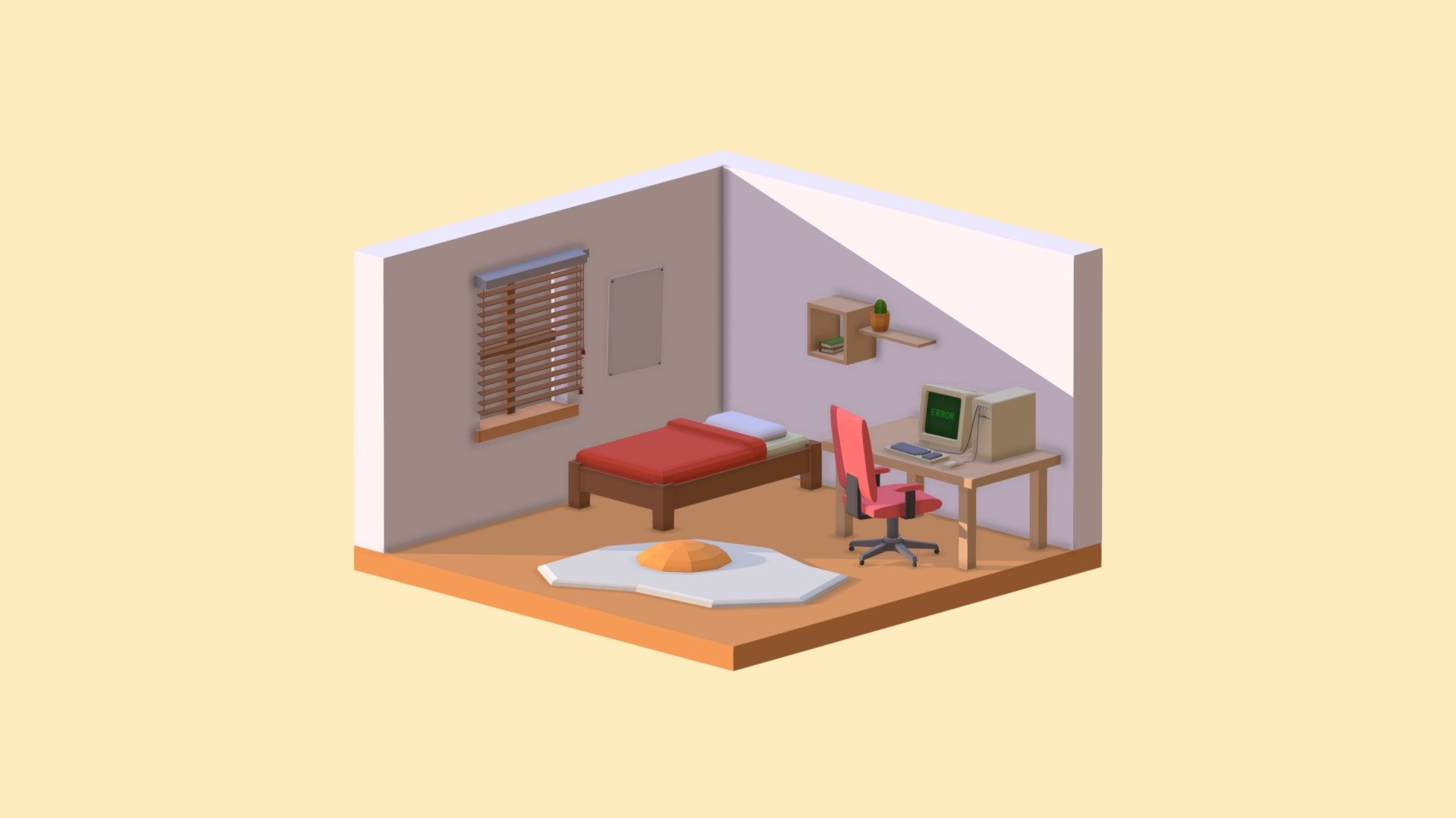Low-poly retro bedroom - 3D model by mstan [14c745d] - Sketchfab