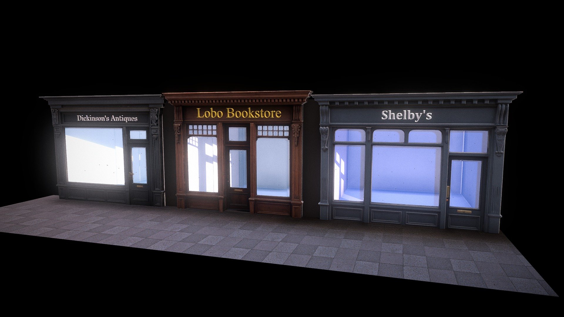 Storefronts with opening doors (empty stores) - Download Free 3D model ...