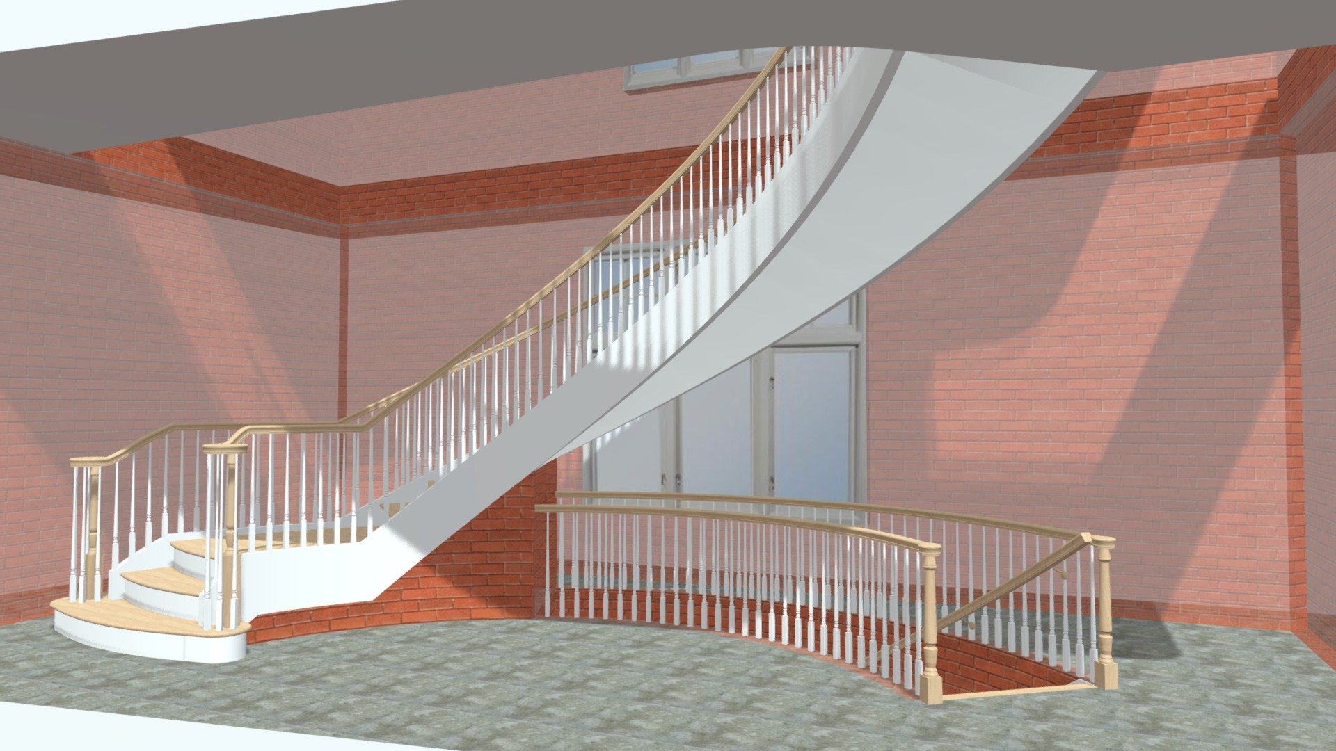 Curved stair with landing at the start - 3D model by 3D Software for ...